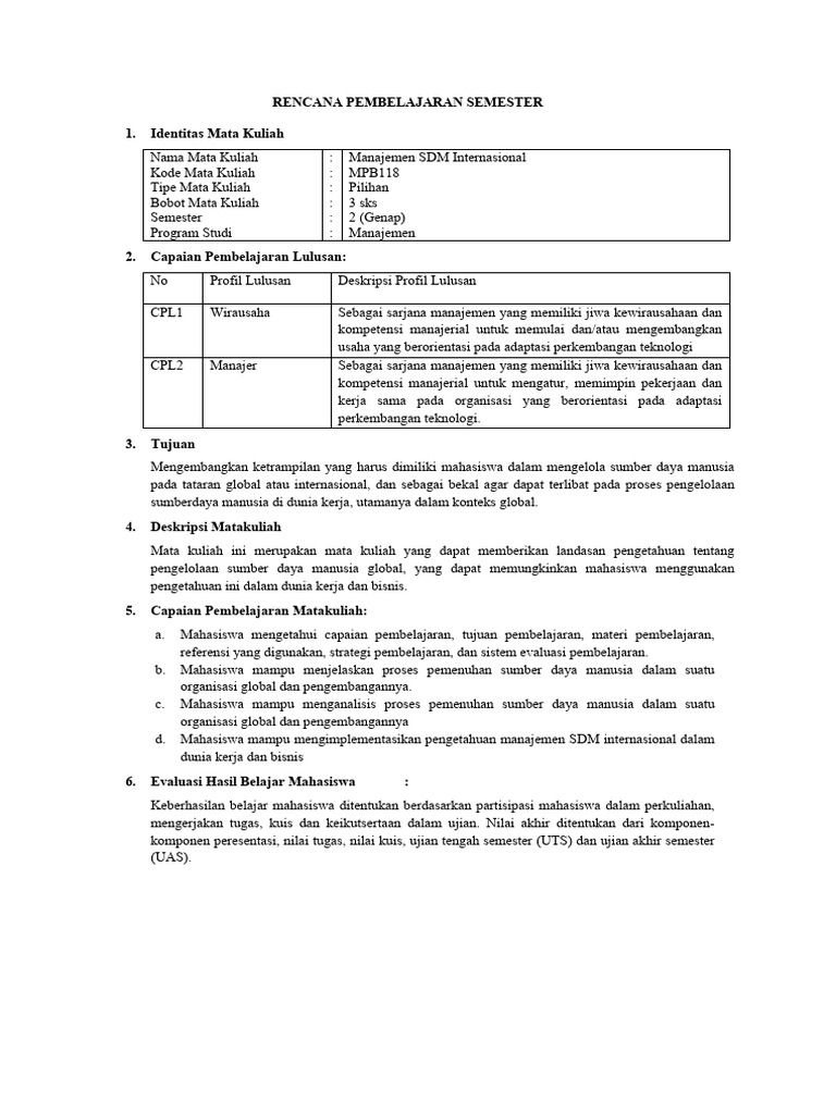 Rps Manajemen SDM Internasional | PDF