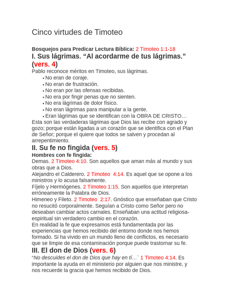 Cinco Virtudes de Timoteo | PDF