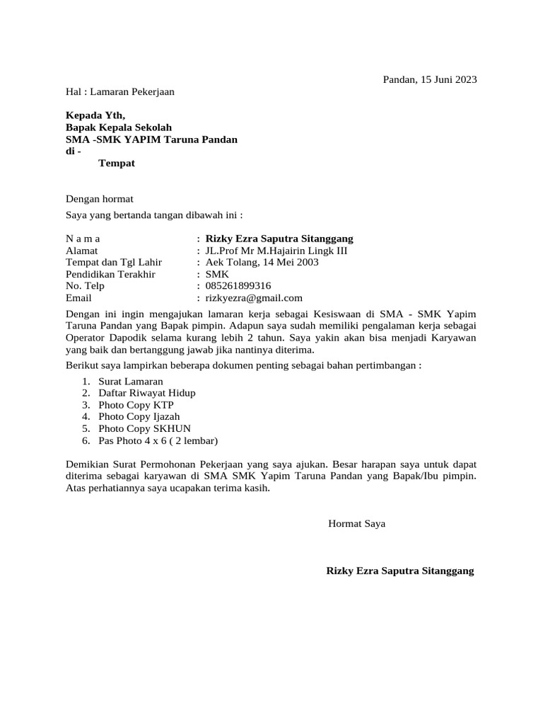Lamaran Pekerjaan Rizky | PDF