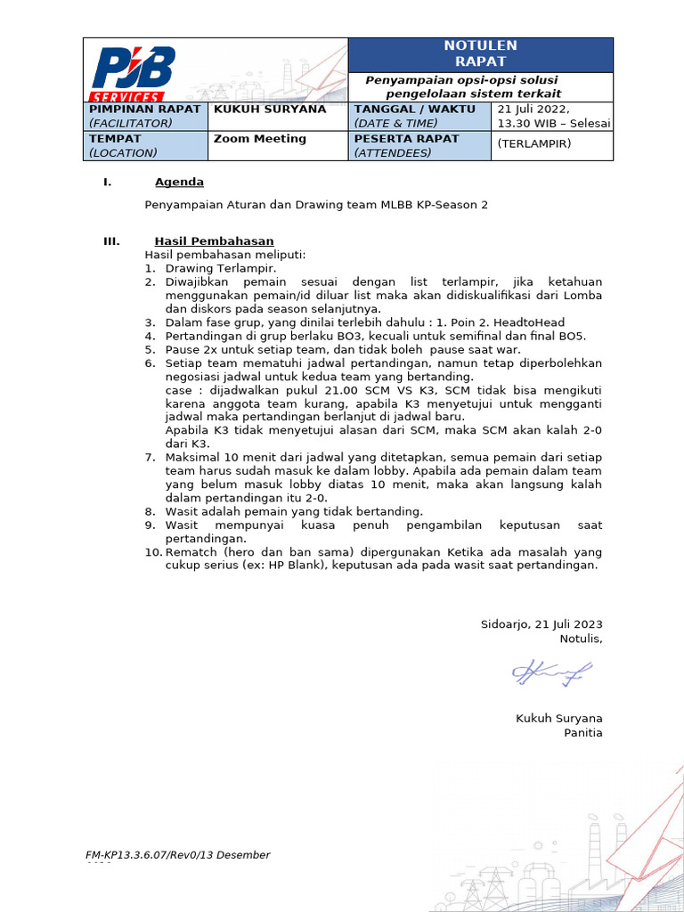 Notulen TM MLBB KP-Season 2 | PDF