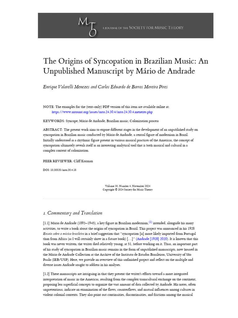 Syncopation in Brazilian Music | PDF | Brazil | Musicology