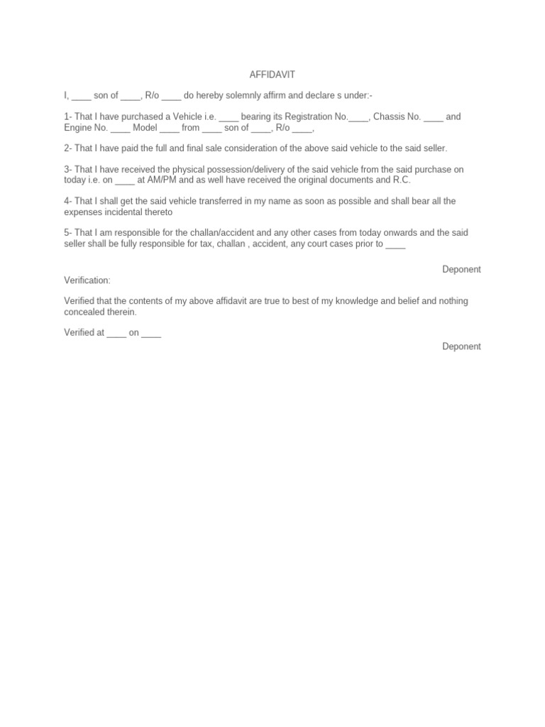 Vehicle Purchase AFFIDAVIT | PDF