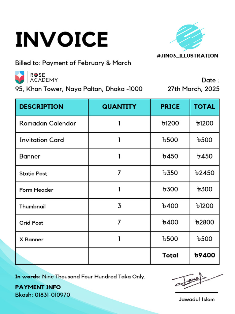 Jawad Billed Payment Invoice (Feb+Mar) | PDF