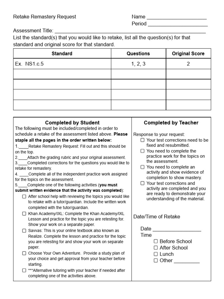 Retake Remastery Request 2024-2025 | PDF | Teaching | Learning