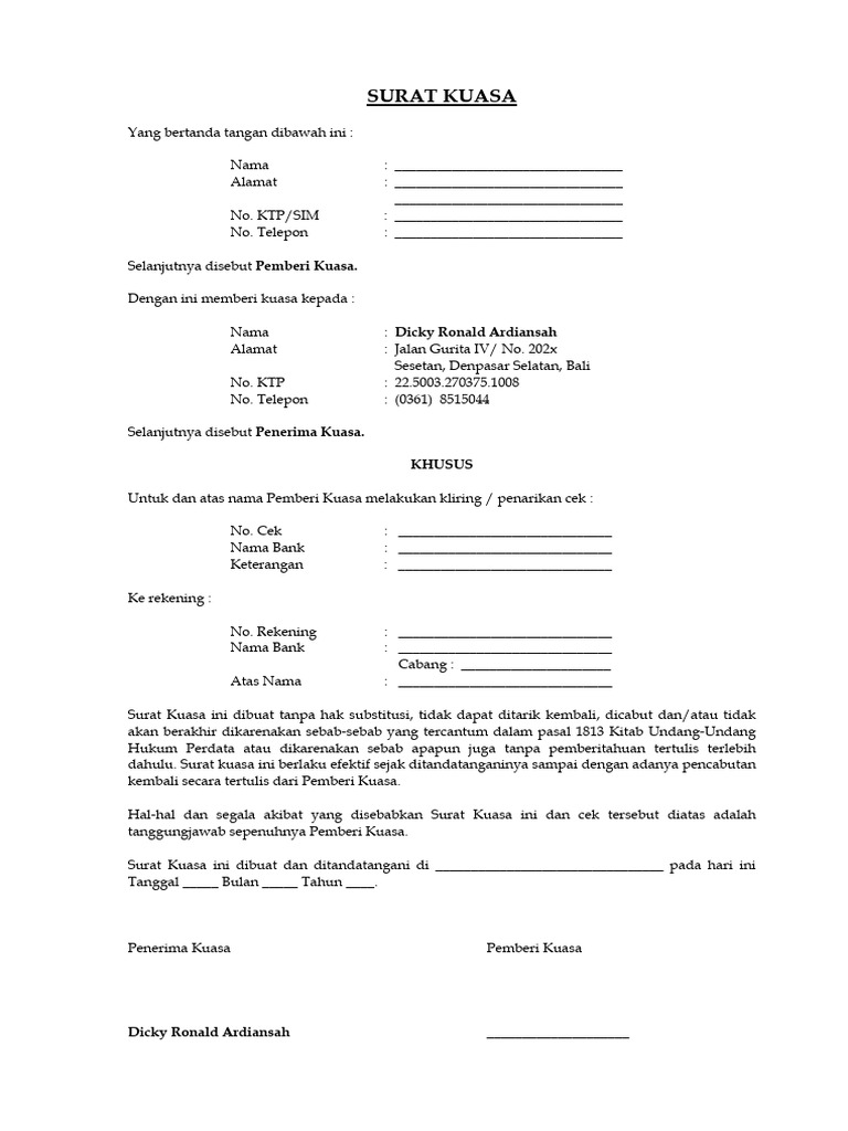 Kuasa Tarik Cek | PDF