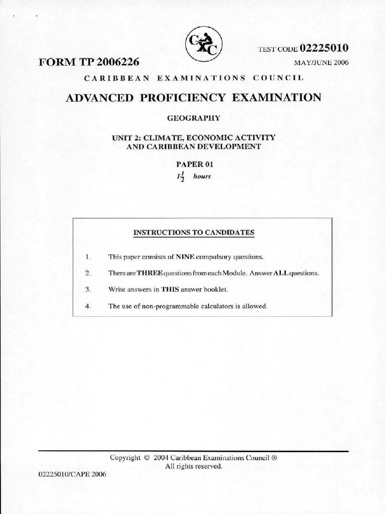 CAPE Geography U2 P1 2006 | PDF | Natural Environment | Earth Sciences