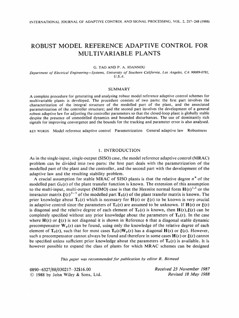 Robust Model Reference Adaptive Control for Multivariable Plants | PDF ...