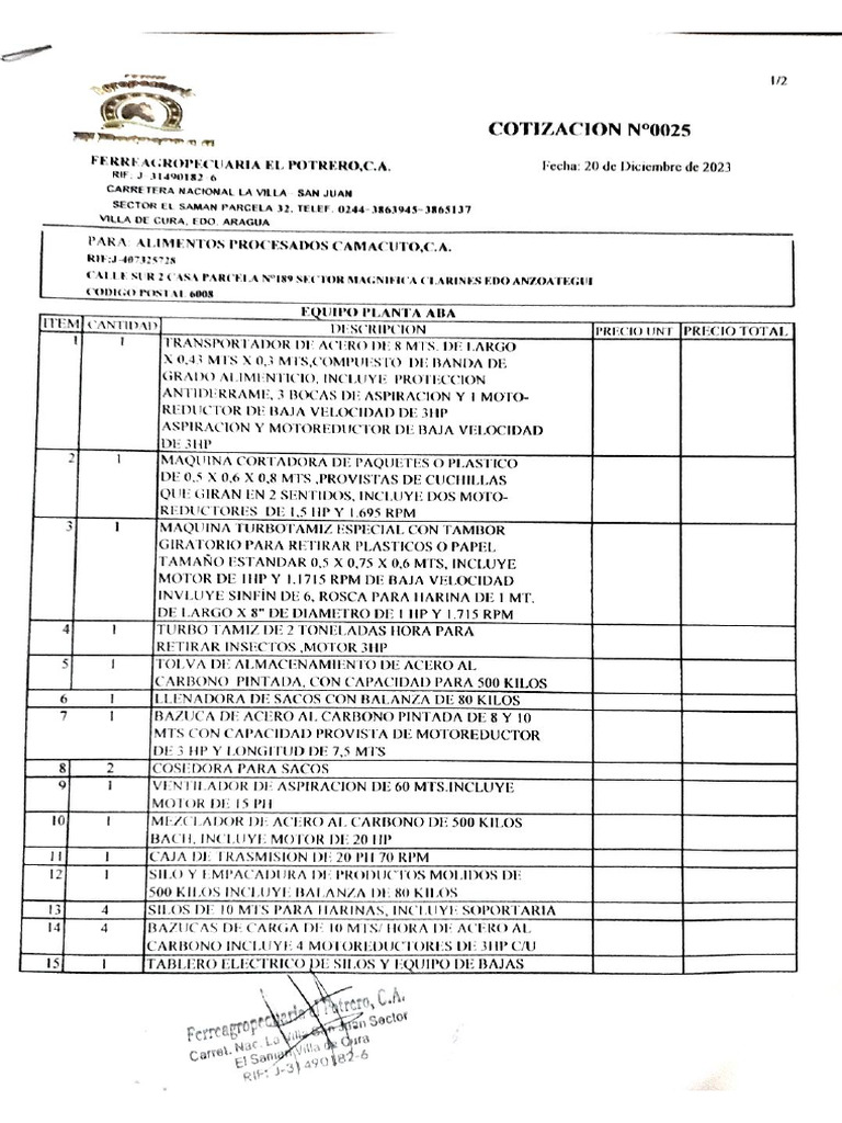 cotización planta aba (1) | PDF