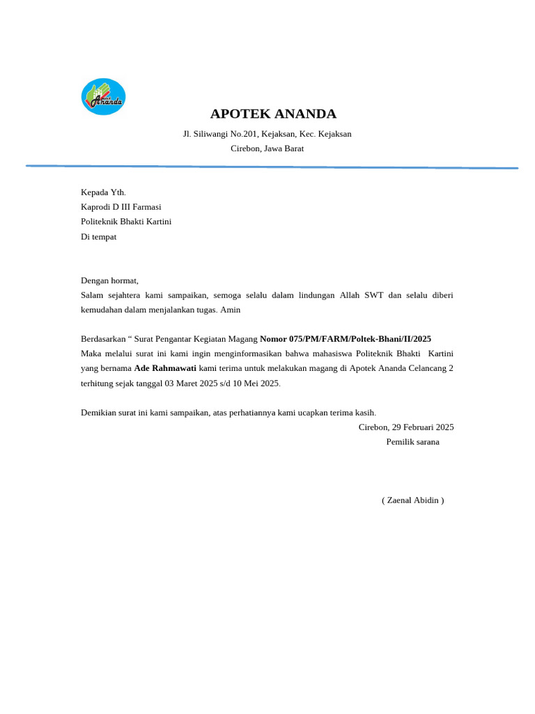 surat penerimaan magang | PDF