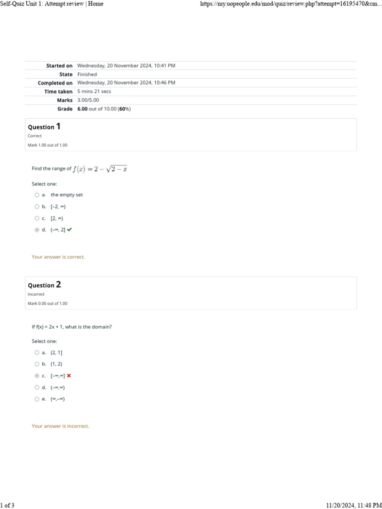 Self-Quiz Unit 1 Attempt review Home | PDF