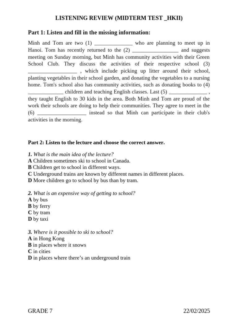 Listening - Grade 7 | PDF