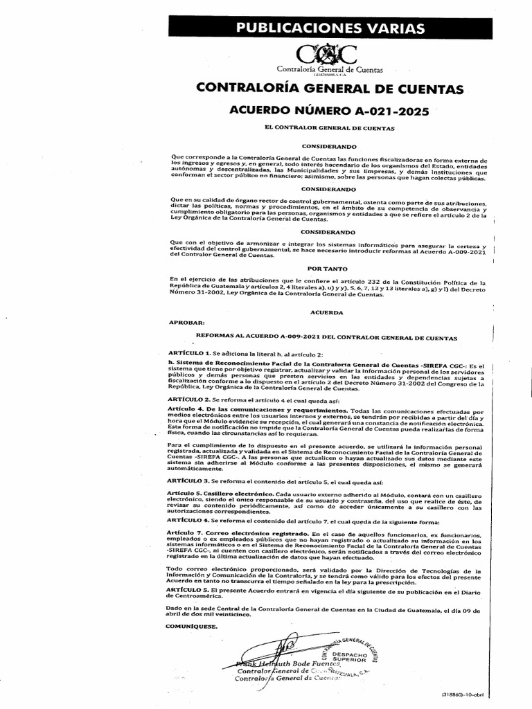 Acuerdo A-021-2025 de la Contraloría | PDF | Gobierno