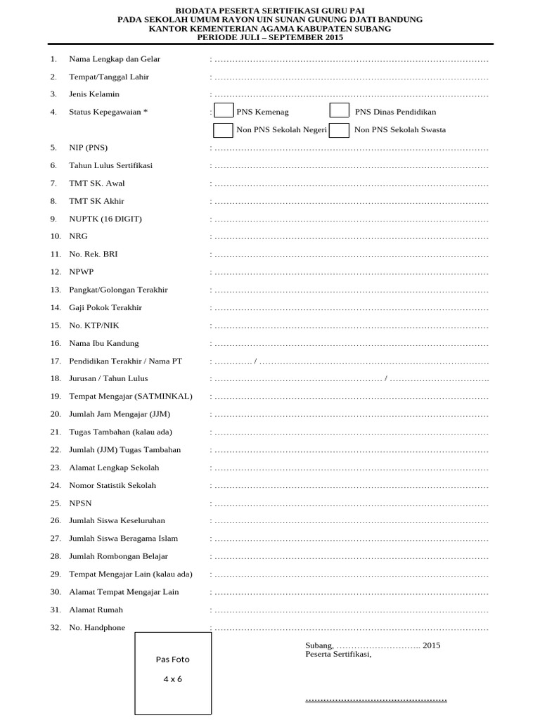 FORM. BIODATA ROMLAH, S.Pd.I | PDF