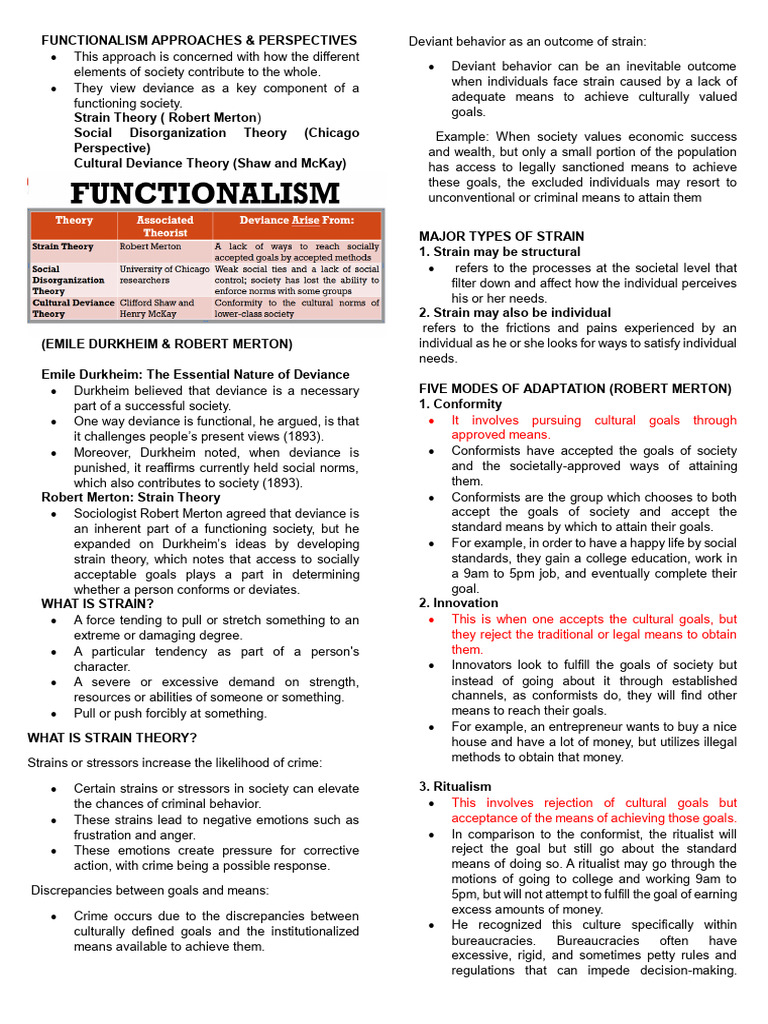 Functionalism Approaches | PDF | Deviance (Sociology) | Crimes