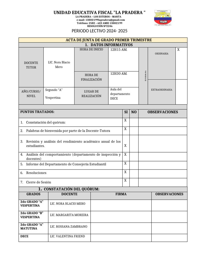 Acta de Junta 2024 Segundo Trimestre Nora | PDF | Aprendizaje