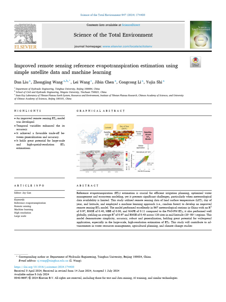 Improved Remote Sensing Reference Evapotranspiration Estimation Using Simple Satellite Data And