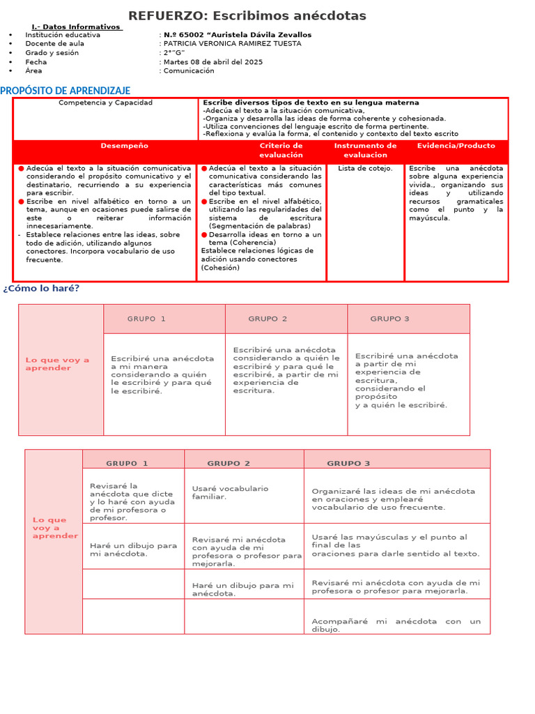Refuerzso Escribimos Anecdotas | PDF | Evaluación