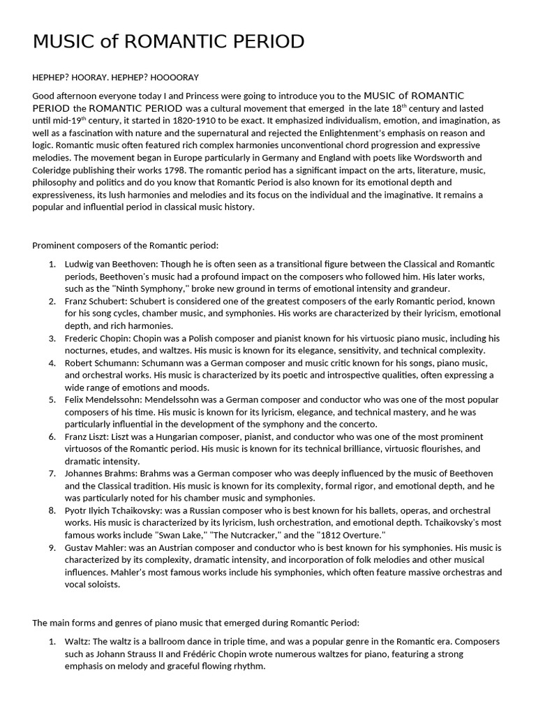 MUSIC of ROMANTIC PERIOD | PDF | Romantic Music | Frédéric Chopin