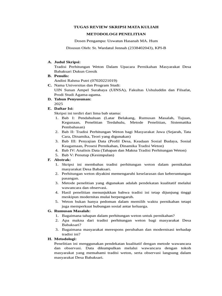 TUGAS REVIEW SKRIPSI (Metodologi Penelitian) | PDF