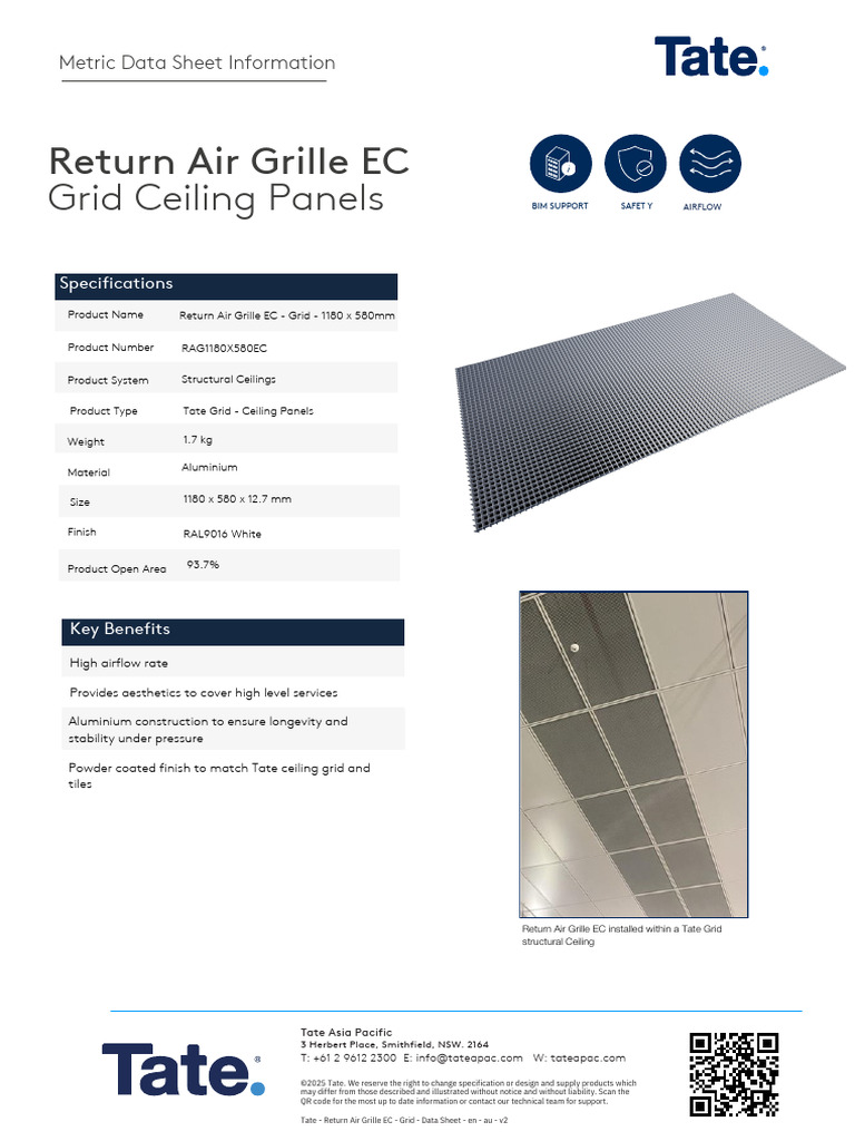 Tate - Return Air Grille EC - Grid - Data Sheet - en - Au - v2 | PDF