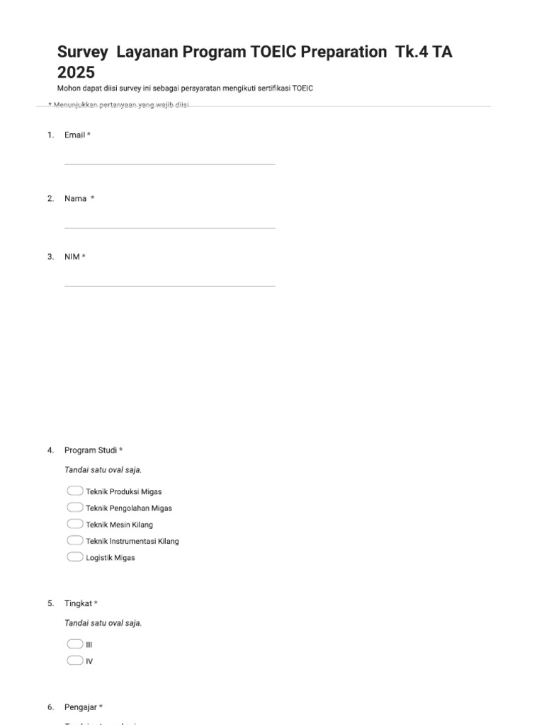 FORM Evaluasi TOEIC | PDF