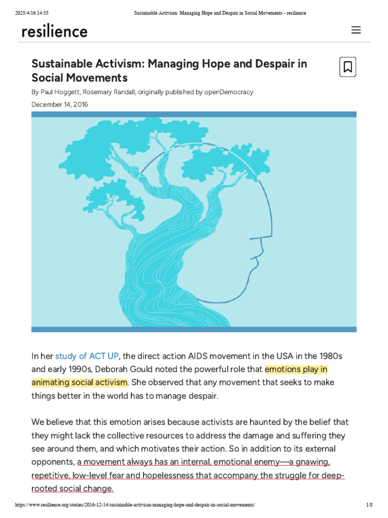 4.16 Sustainable Activism - Managing Hope and Despair in Social ...