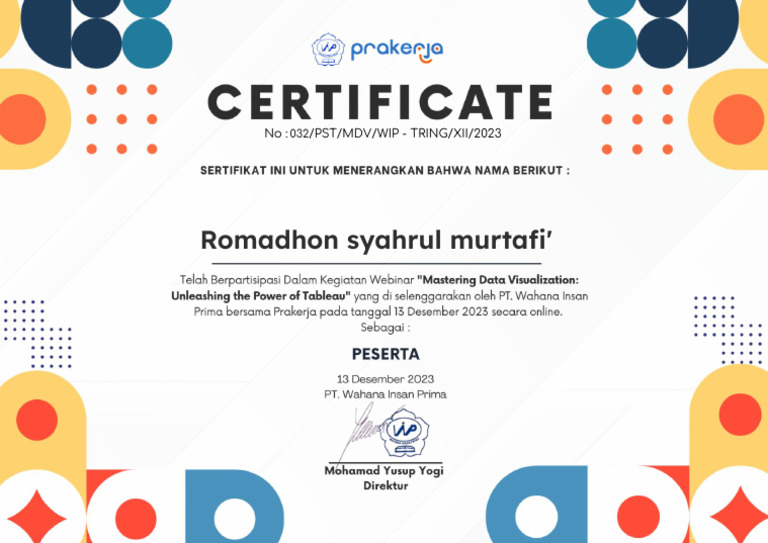Romadhon Syahrul Murtafi' - Sertifikat Webinar Mastering Data ...
