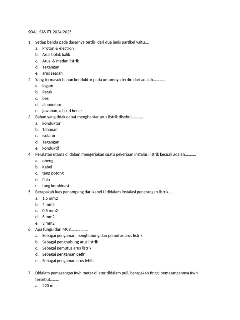soal SAS PRODUKTIF ITL 2025 | PDF
