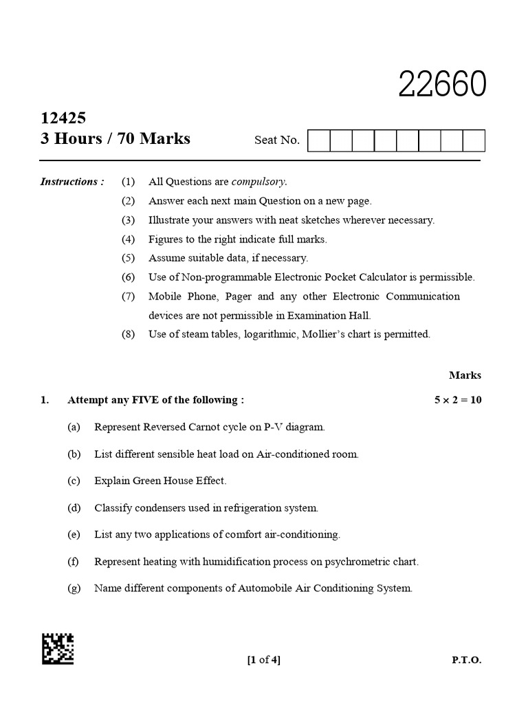 22660 Refrigeration Exam Paper 2024 | PDF | Air Conditioning ...