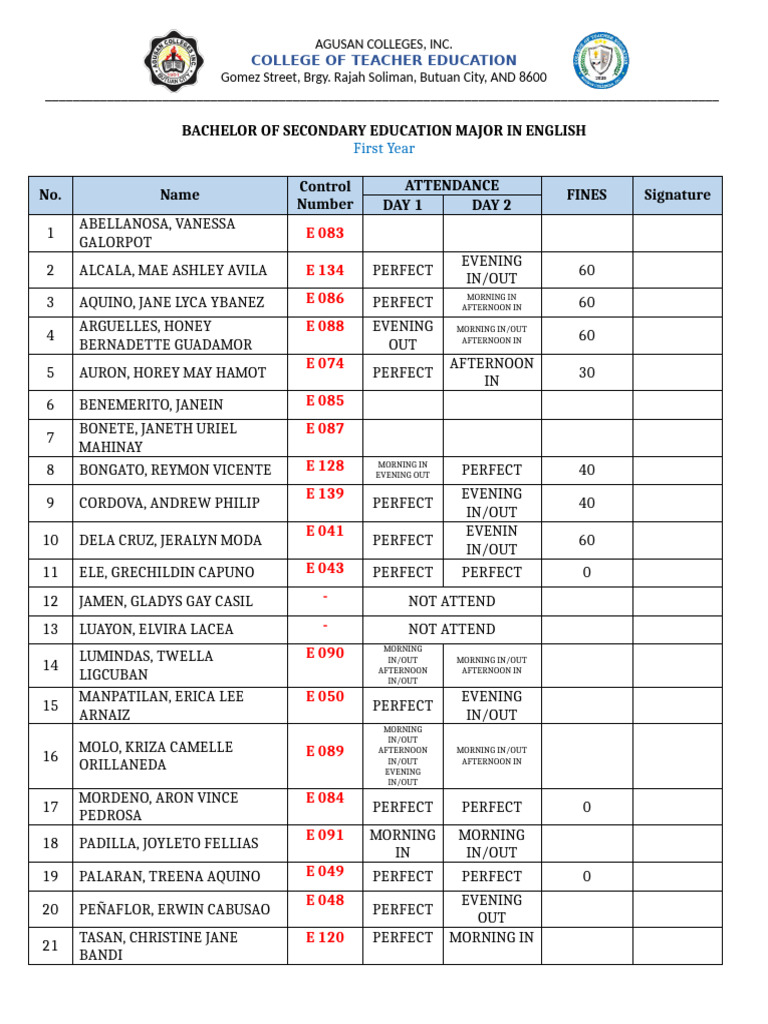 Bsed English-Attendance-Slip | PDF
