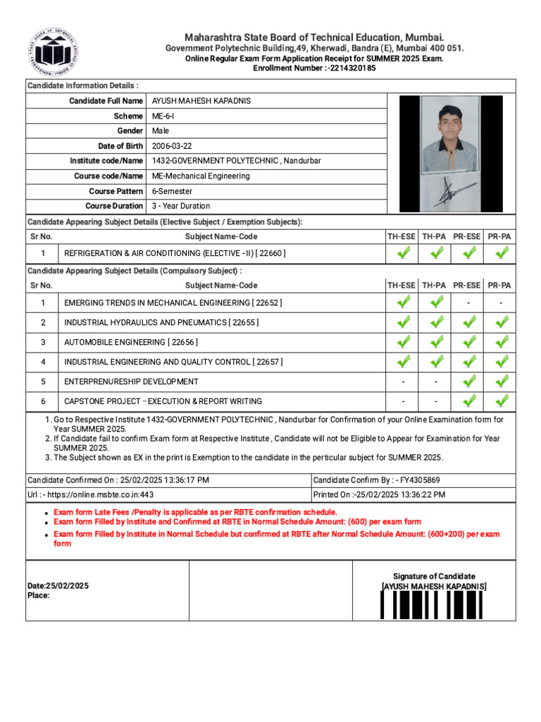 Exam Form Application of Candidate For | PDF | Educational Stages