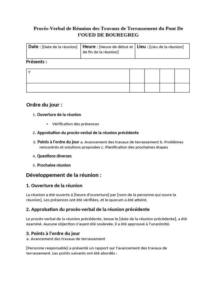 Procès-Verbal Réunion Terrassement | PDF