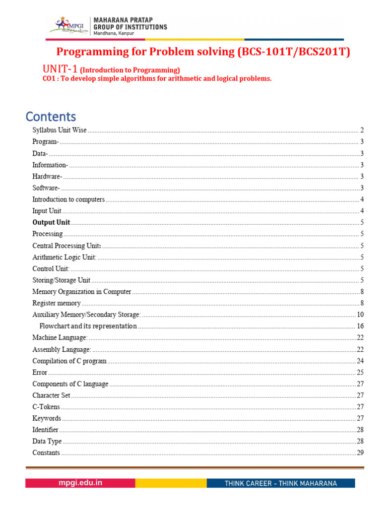 Unit-1 BCS-101 PPS Notes | PDF | Computer Memory | Computer Data Storage