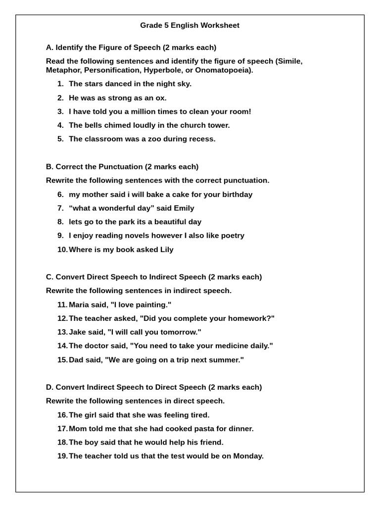 Grade 5 Figures of Speech Worksheet | PDF