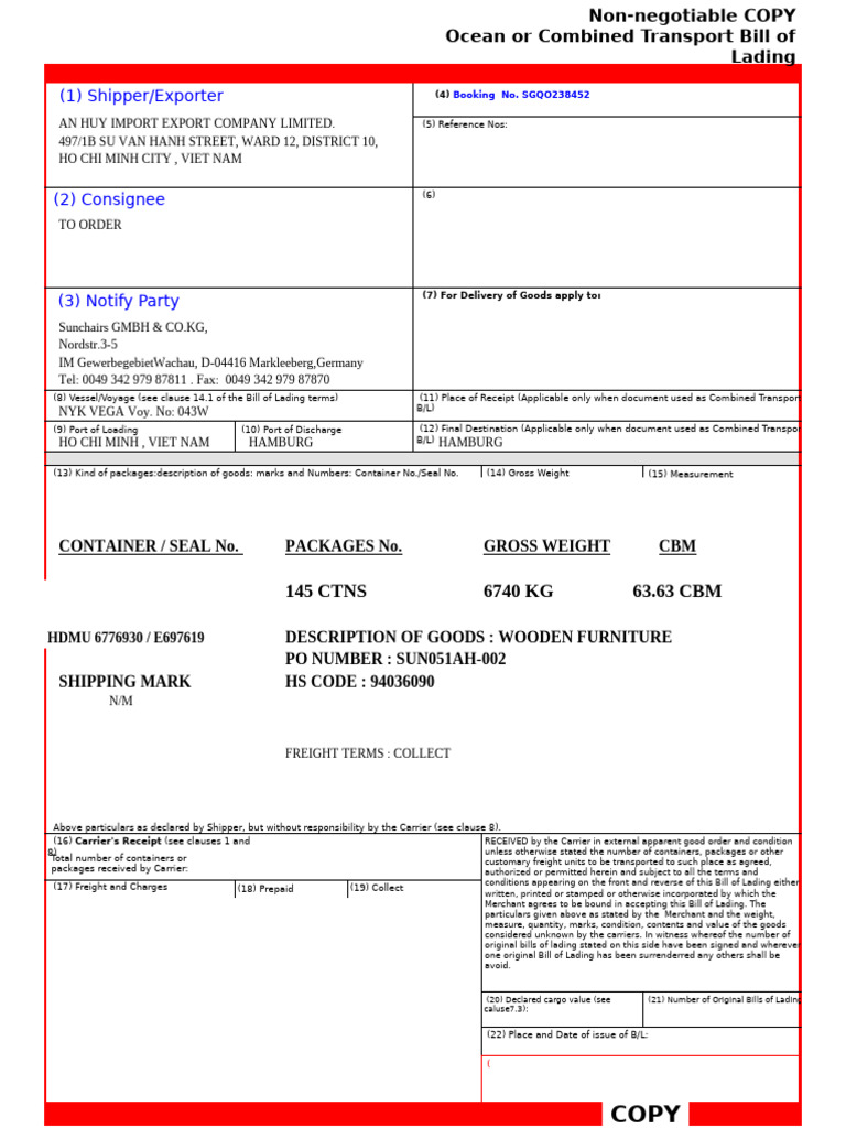 SI Details For BL Form (ETD 16may) | PDF | Cargo | Bill Of Lading