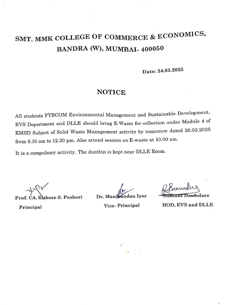 e -Waste Collection Drive Fybcom Evs- Solid Waste Management Activity | PDF