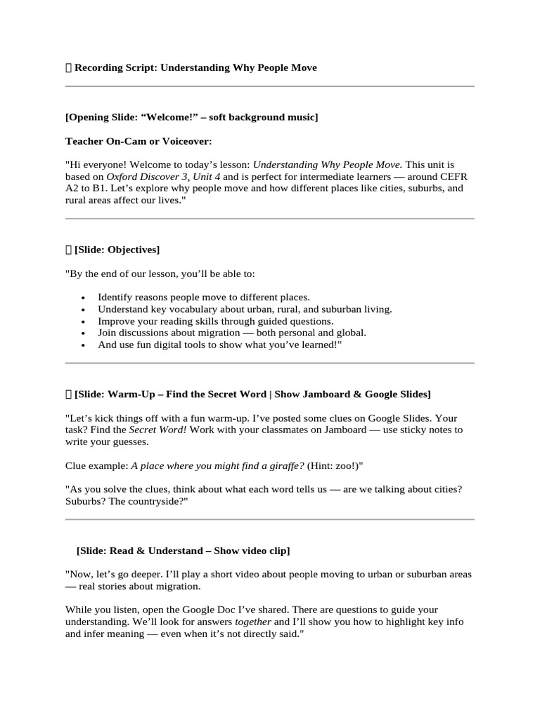 Understanding Why People Move | PDF | Reading Comprehension | Vocabulary