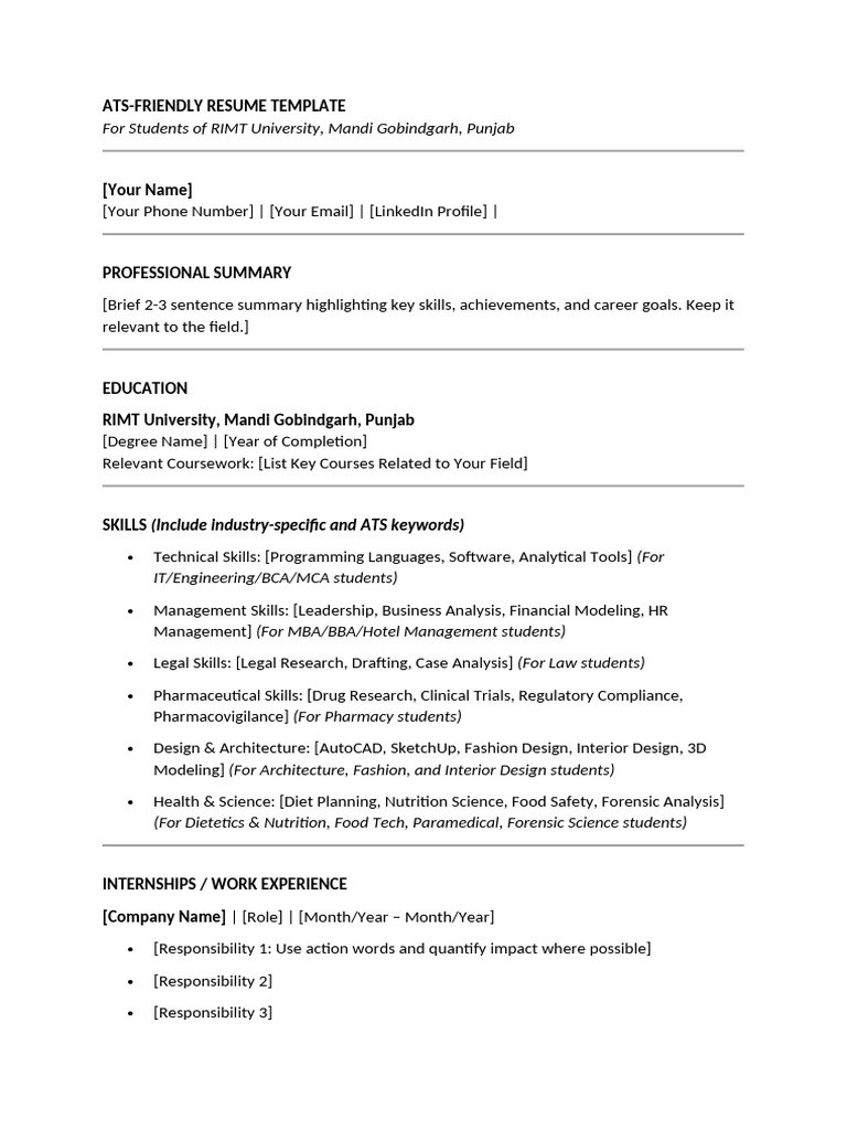 ATS-Friendly Resume Template for Students | PDF | Pharmacovigilance ...