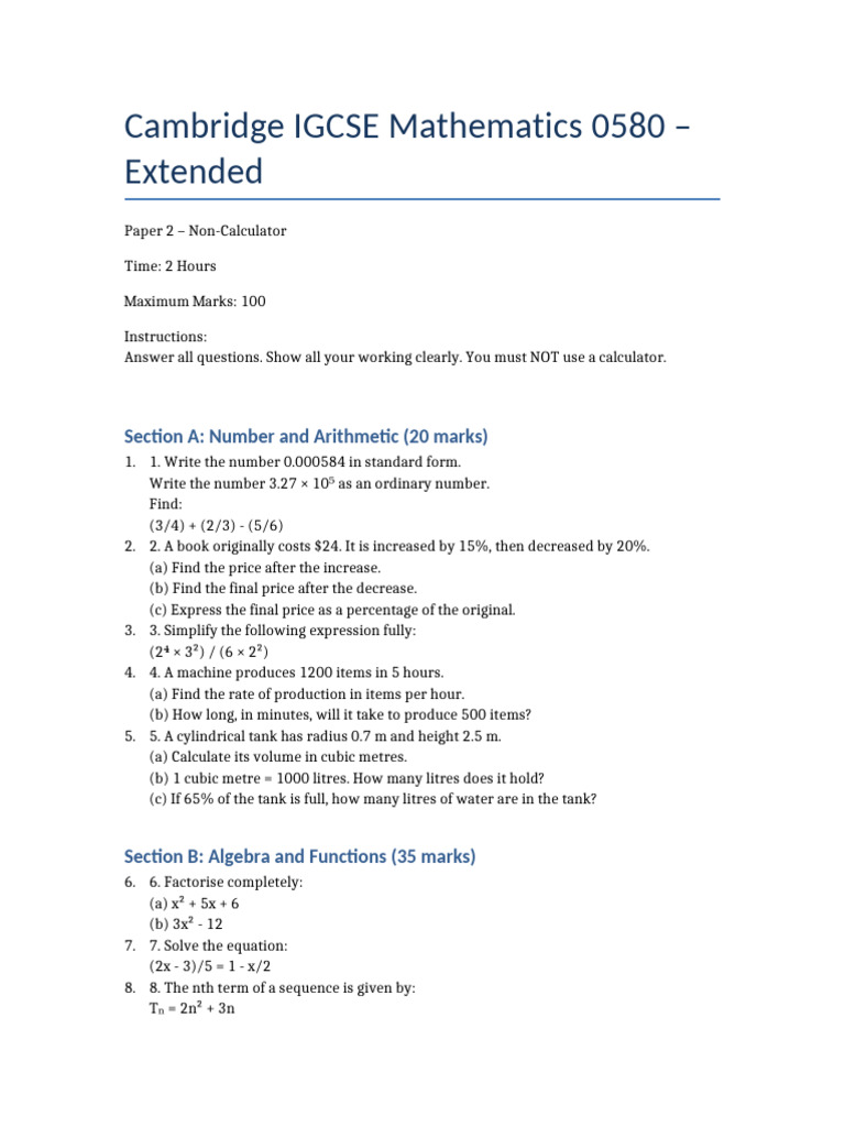 IGCSE Maths Extended Paper2 | PDF | Mathematics | Equations