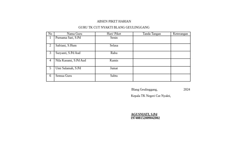 Absen Piket Harian | PDF