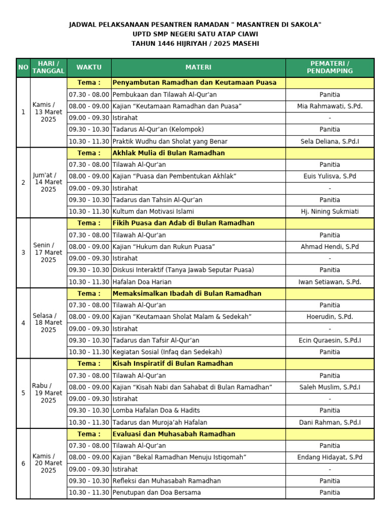 Jadwal Pesantren Ramadhan 2025 | PDF