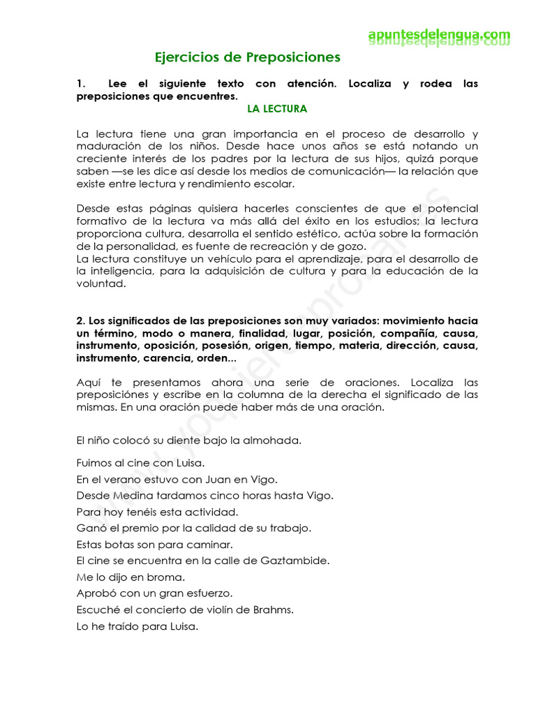 Ejercicios Prácticos de Preposiciones | PDF