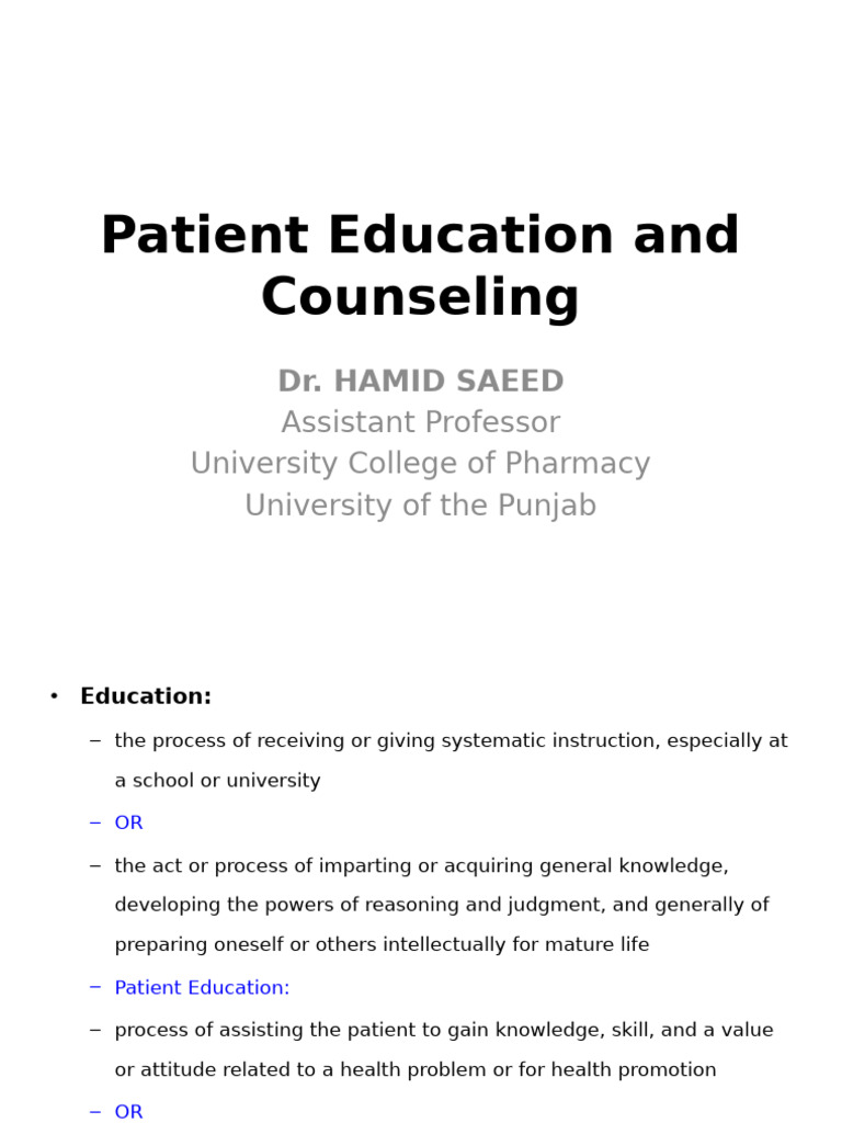 Patient Education and Counseling Overview | PDF | Communication ...