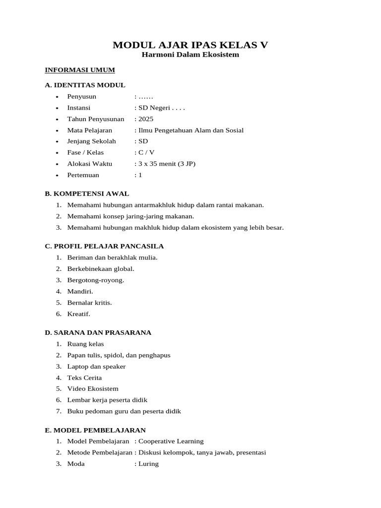 Modul Ajar Cooperative Learning IPAS SD | PDF
