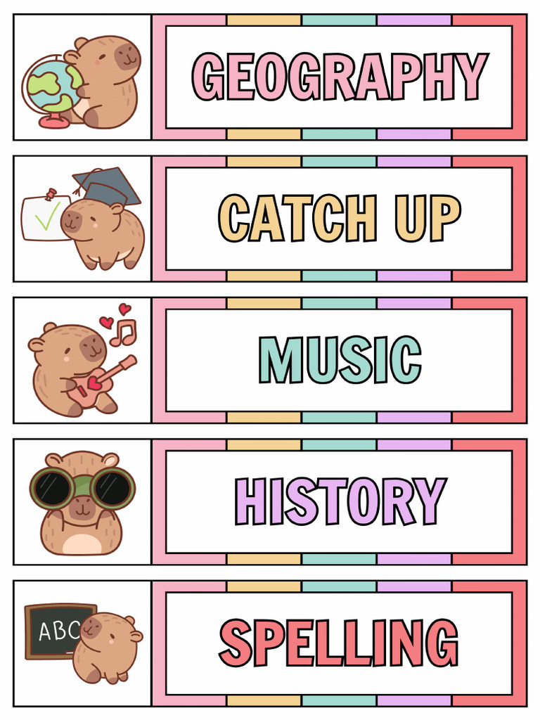 Daily Visual Student Timetable Colorful Capybara Cartoons_20250416 ...