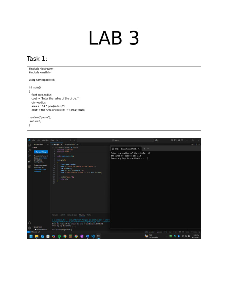 C++ Circle Area and Percentage Calculator | PDF