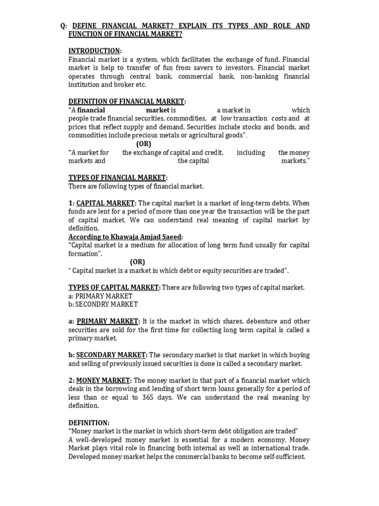 Understanding Financial Markets and Types | PDF | Foreign Exchange ...
