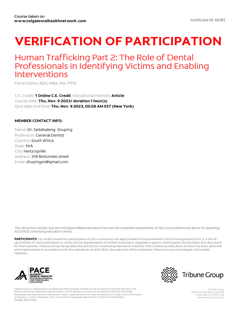 AGD PACE CE Credit Verification Document | PDF