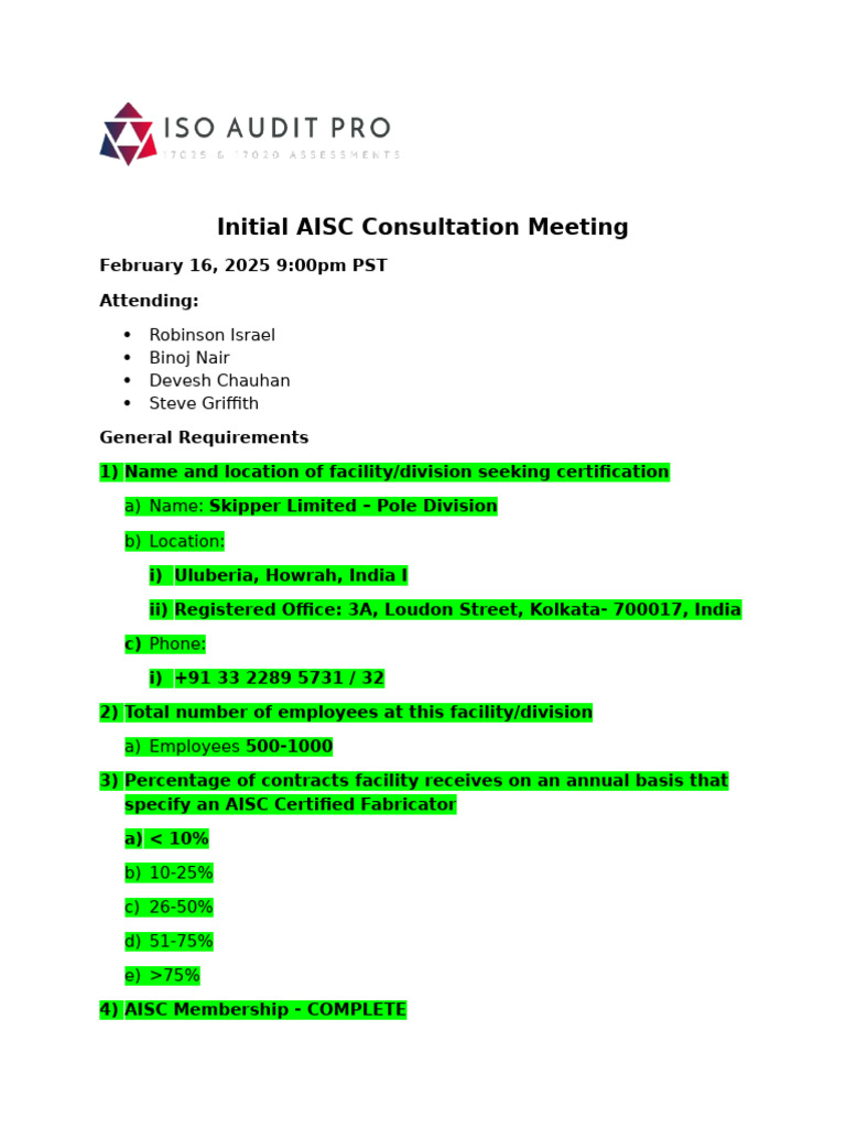 Meeting #1 - Initial AISC Consultation | PDF | Specification (Technical ...