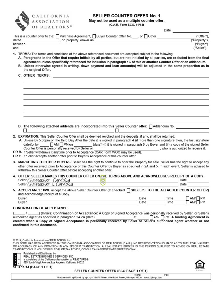 Foothill BLVD 4A (S) Seller Counter Offer | PDF | Offer And Acceptance ...